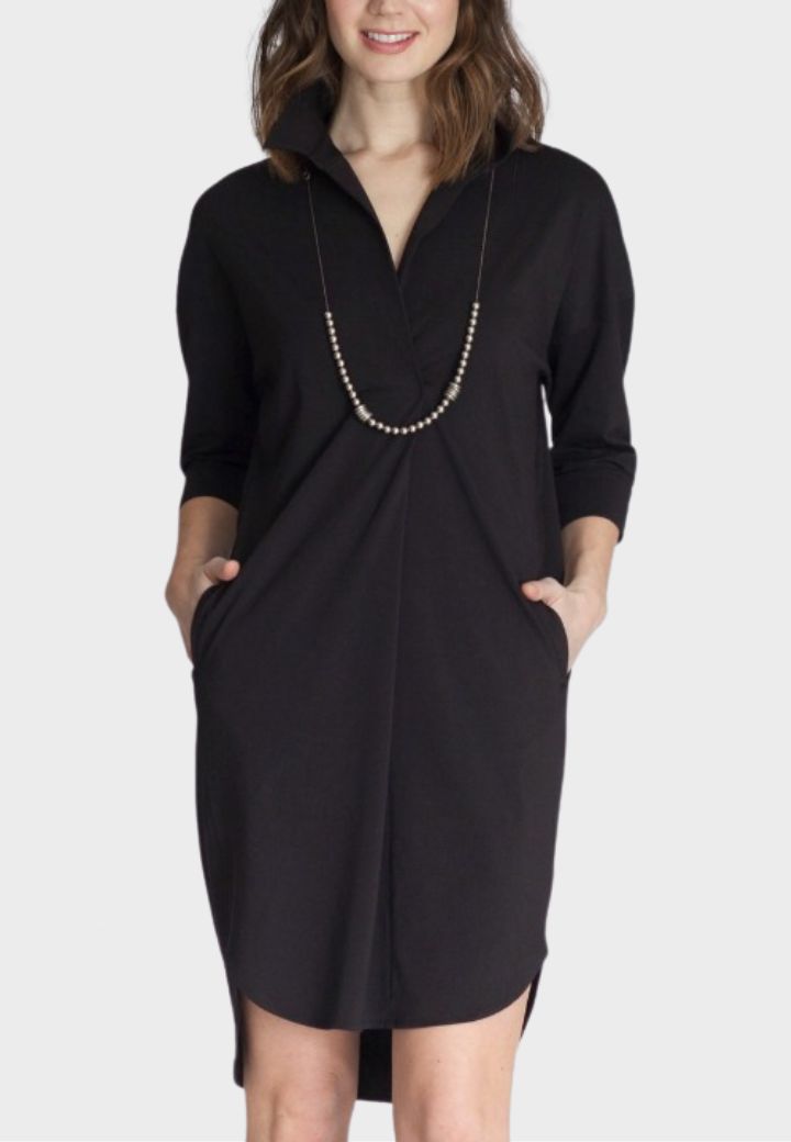 Masterpiece Dress - V-neck Placket Collar Dress with Pockets: Womens ...