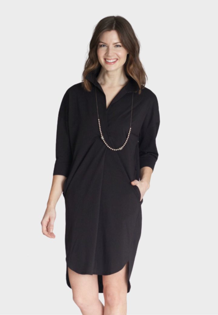 Masterpiece Dress - V-neck Placket Collar Dress with Pockets: Womens ...